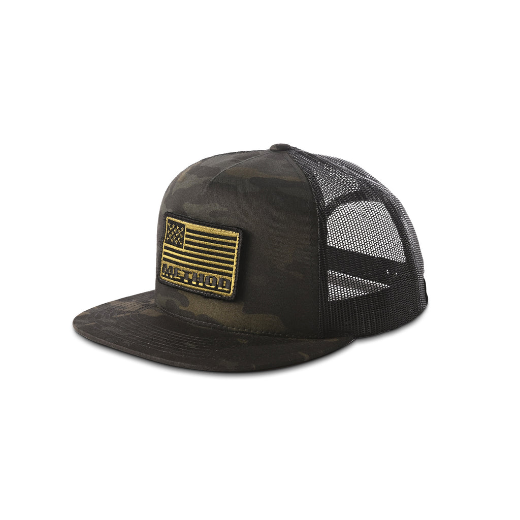 Method Flag Velcro Patch Flatbill Trucker | Snapback | Black Multicam ...